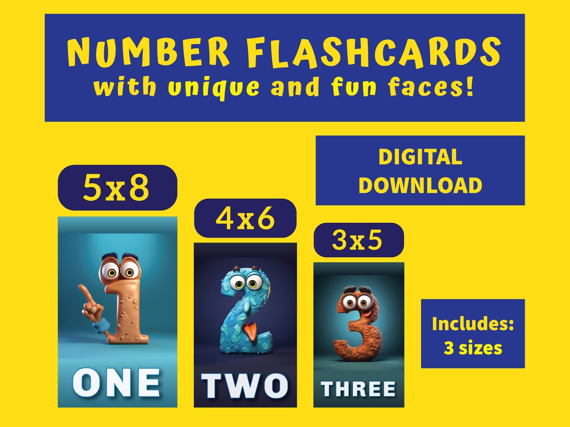 Printable Number Flashcards, 1-9, Learn to Count Flash Cards, Instant ...