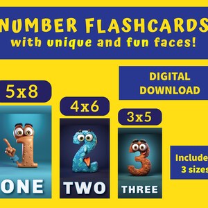 Printable Number Flashcards, 1-9, Learn to Count Flash Cards, Instant ...