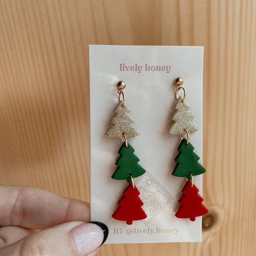 Christmas Tree Dangles Boho Clay Earrings Clay Earrings - Etsy