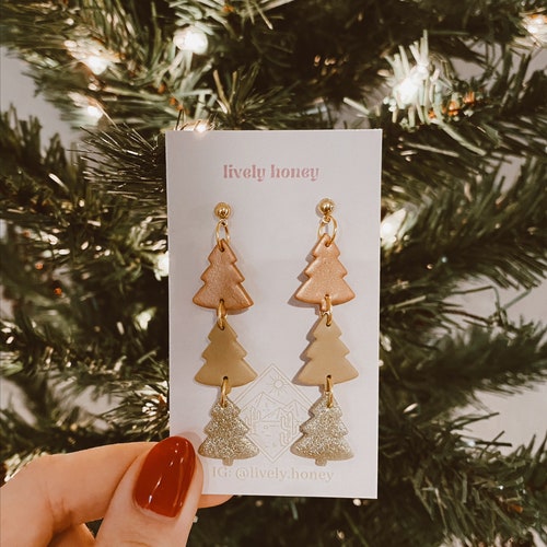 Christmas Tree Dangles Boho Clay Earrings Clay Earrings - Etsy