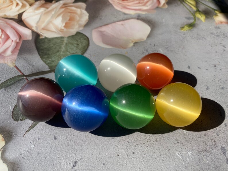 Colorful Cats Eye Sphere Cat Eye Stone Ball Crystal Globe - Etsy