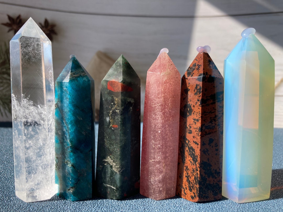 Crystal Point, Clear Quartz, Apatite, Bloodstone, Obsidian - Etsy