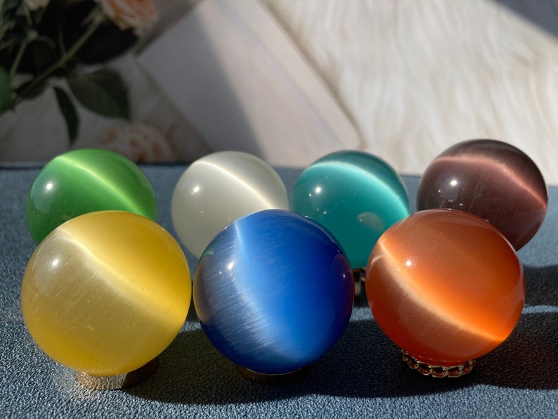 Colorful Cat's Eye Stone Sphere: Crystal Healing Ball With Stand (37mm ...