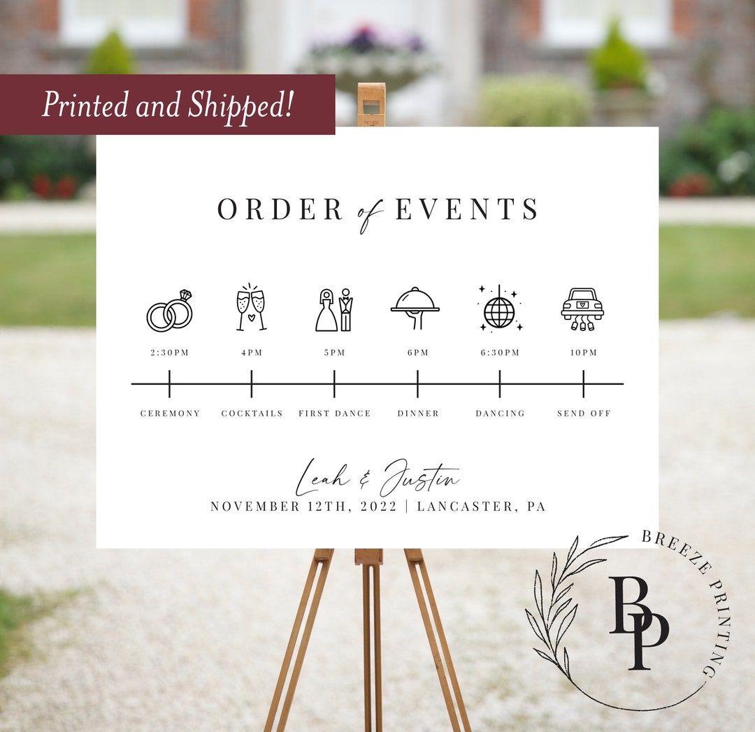 Wedding Timeline Welcome Sign Timeline Sign Custom Wedding Sign Printed ...