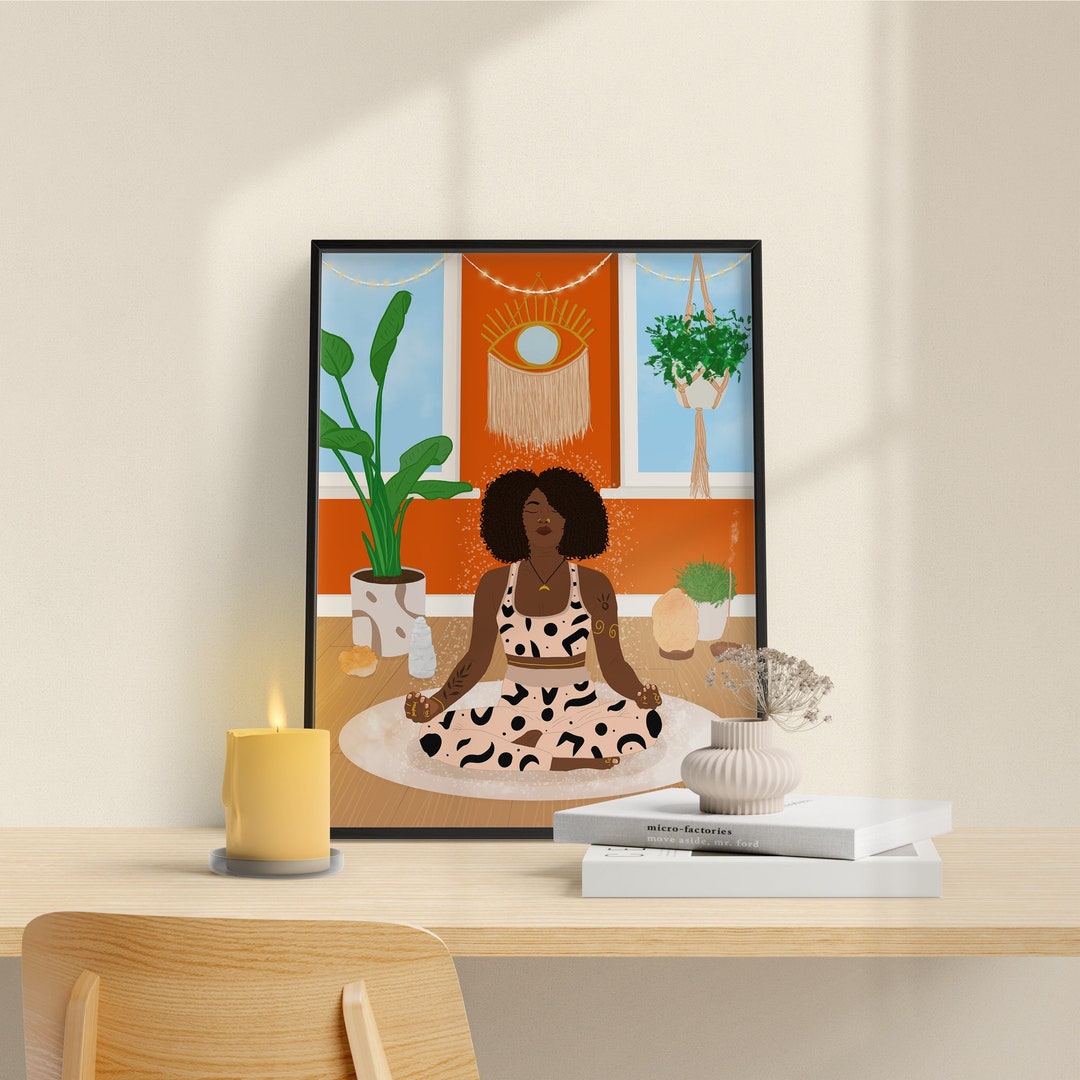 Inner Peace Art Print Meditation Wall Art Black Women Art - Etsy