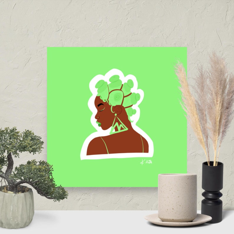 Green Bantu | Colorful Art Print, Black Woman Art Print, Natural Hair ...