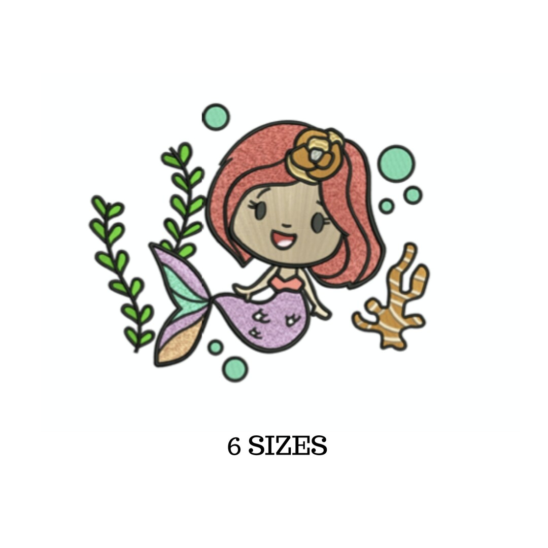 Mermaid Embroidery, Cute Mermaid, Sea Embroidery, Instant Download ...