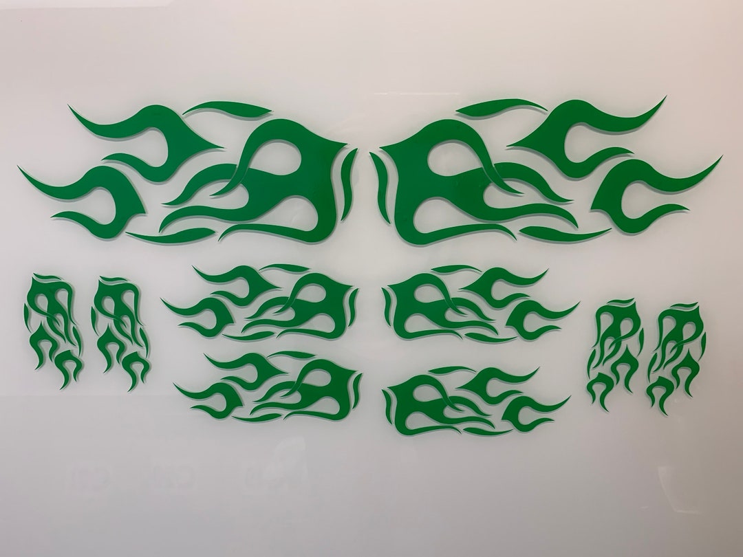 Motorcycle or Vehicle Vinyl Flame Graphic Decal Kit GLOSS GRASS GREEN ...