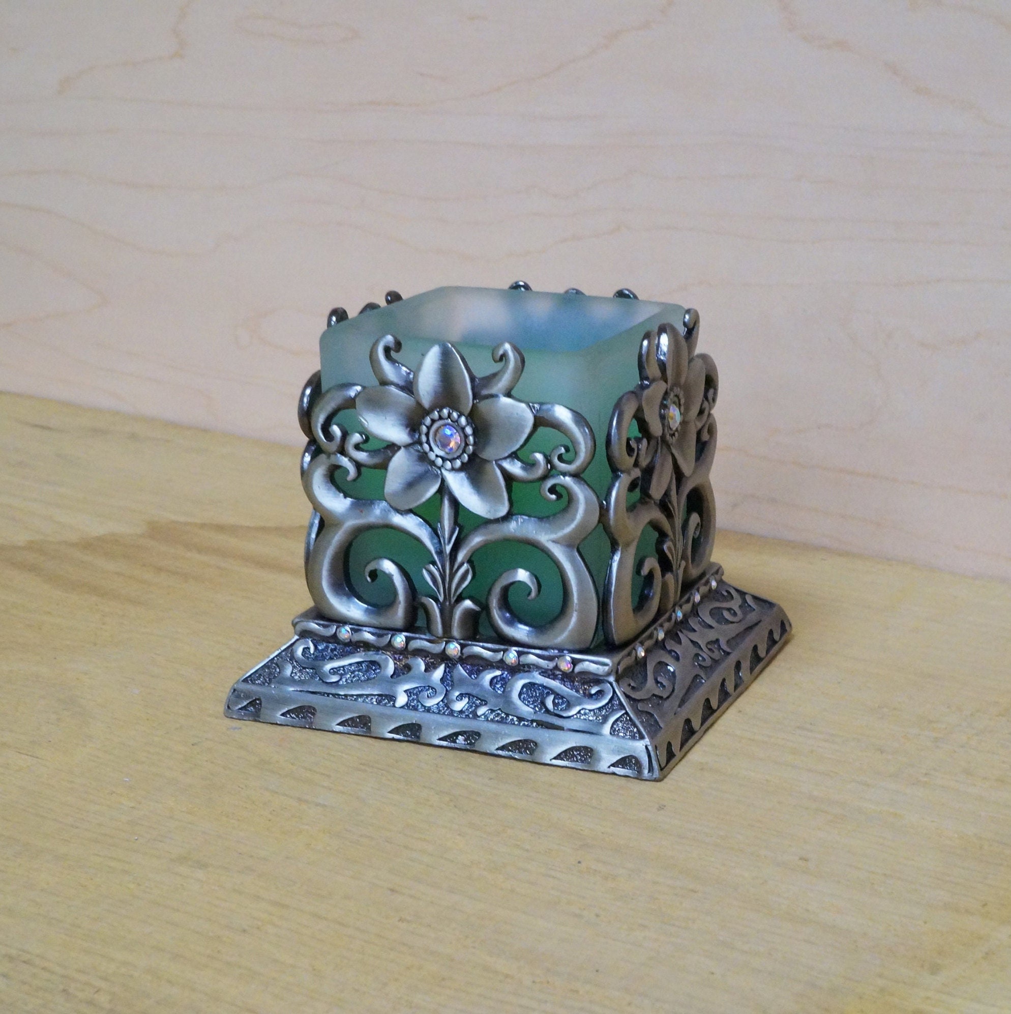 Vintage Pewter Floral Ornate Square Candle Jar Holder - Etsy