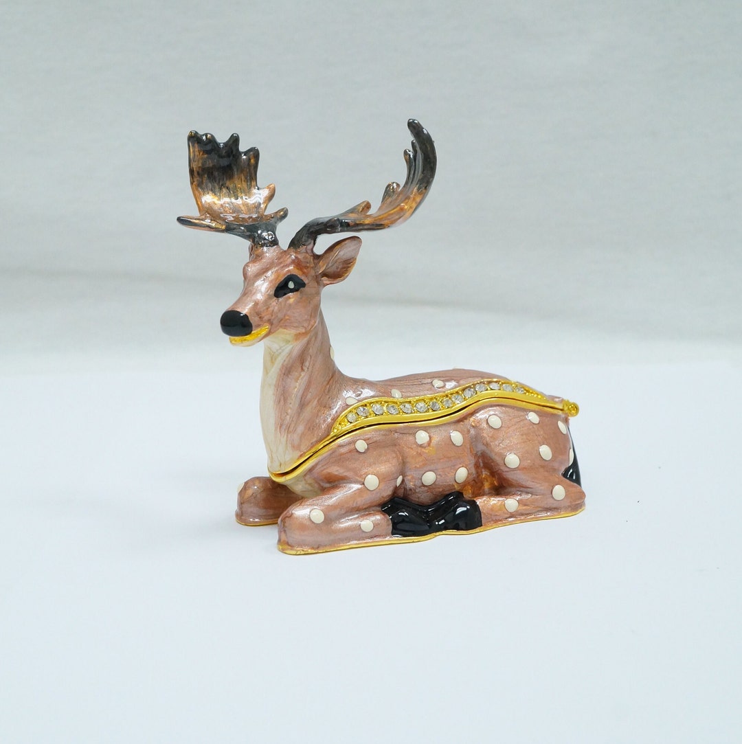 Vintage Fallow Deer Jeweled Pewter Trinket 14K Gold Plated - Etsy