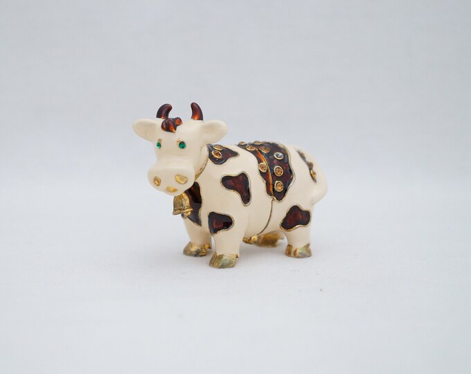 Cristiani Collezione Cow Trinket Box Pewter Jeweled Enameled- READ ...