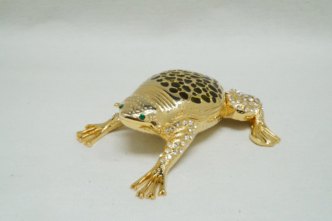 Vintage Gold Tone Jeweled Toad Frog Pewter Trinket Box Figurine 14K ...