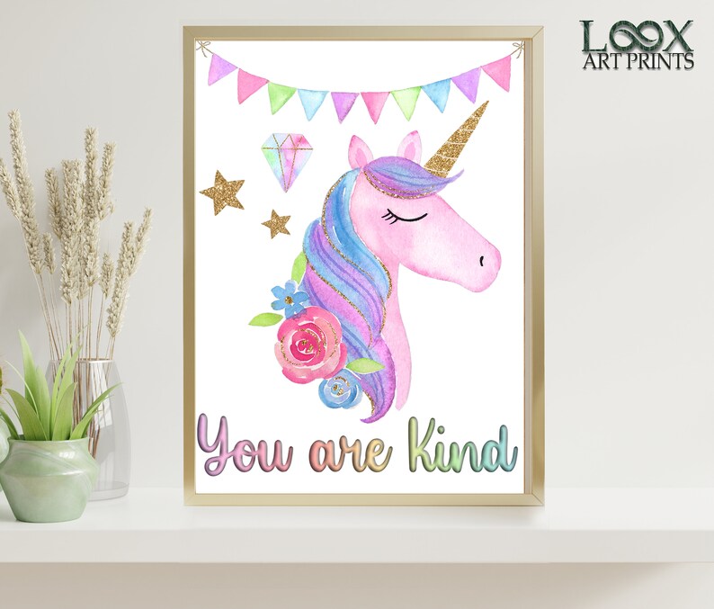 Unicorn Rainbow Motivational Wall Art Decor Set of 6 - Etsy