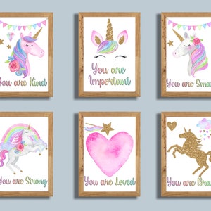 Unicorn Rainbow Motivational Wall Art Decor Set of 6 - Etsy
