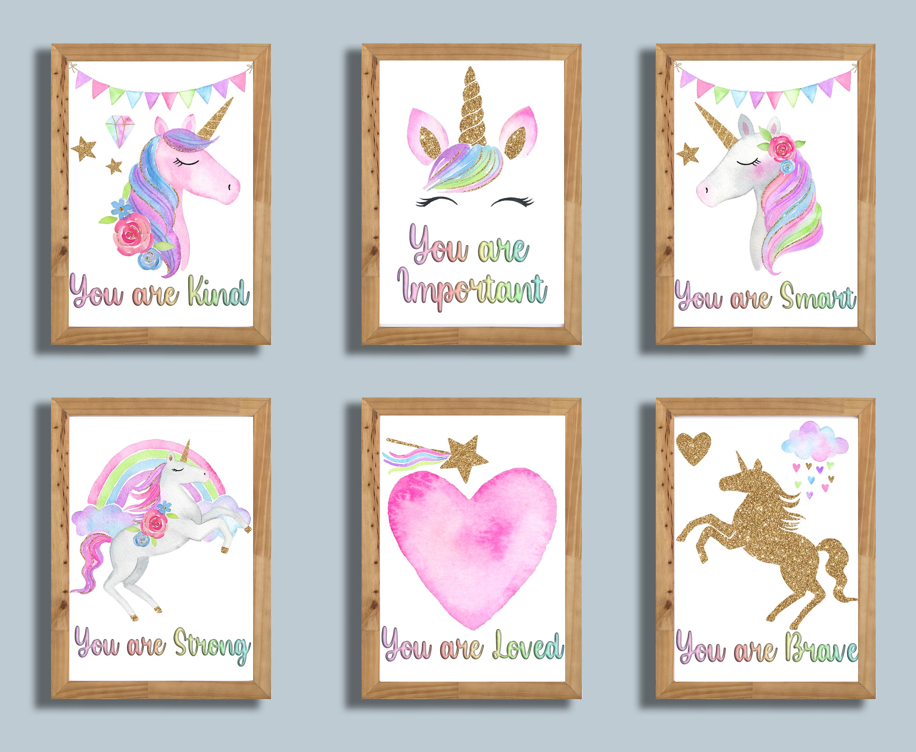 Unicorn Rainbow Motivational Wall Art Decor Set of 6 - Etsy