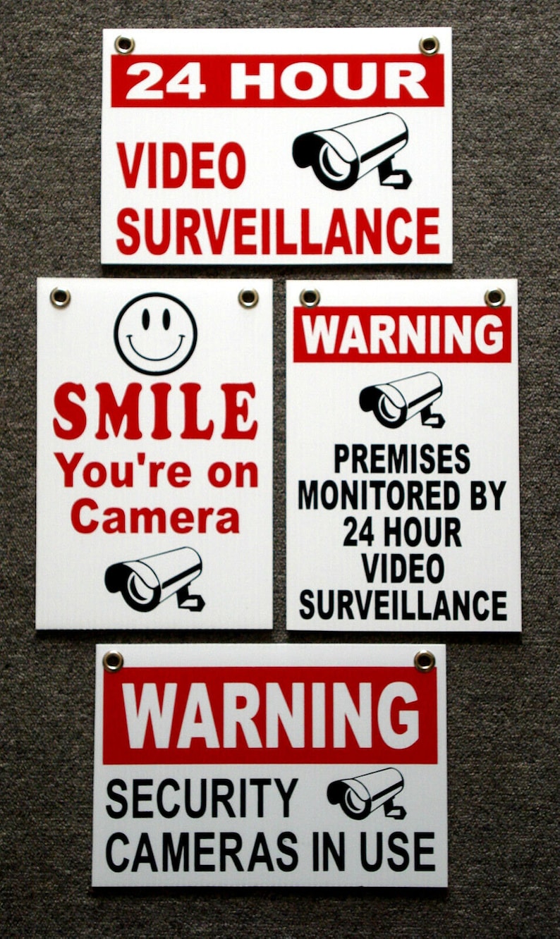 4 - 24 Hour Video Surveillance Smile You're on Camera Security Signs 8 ...