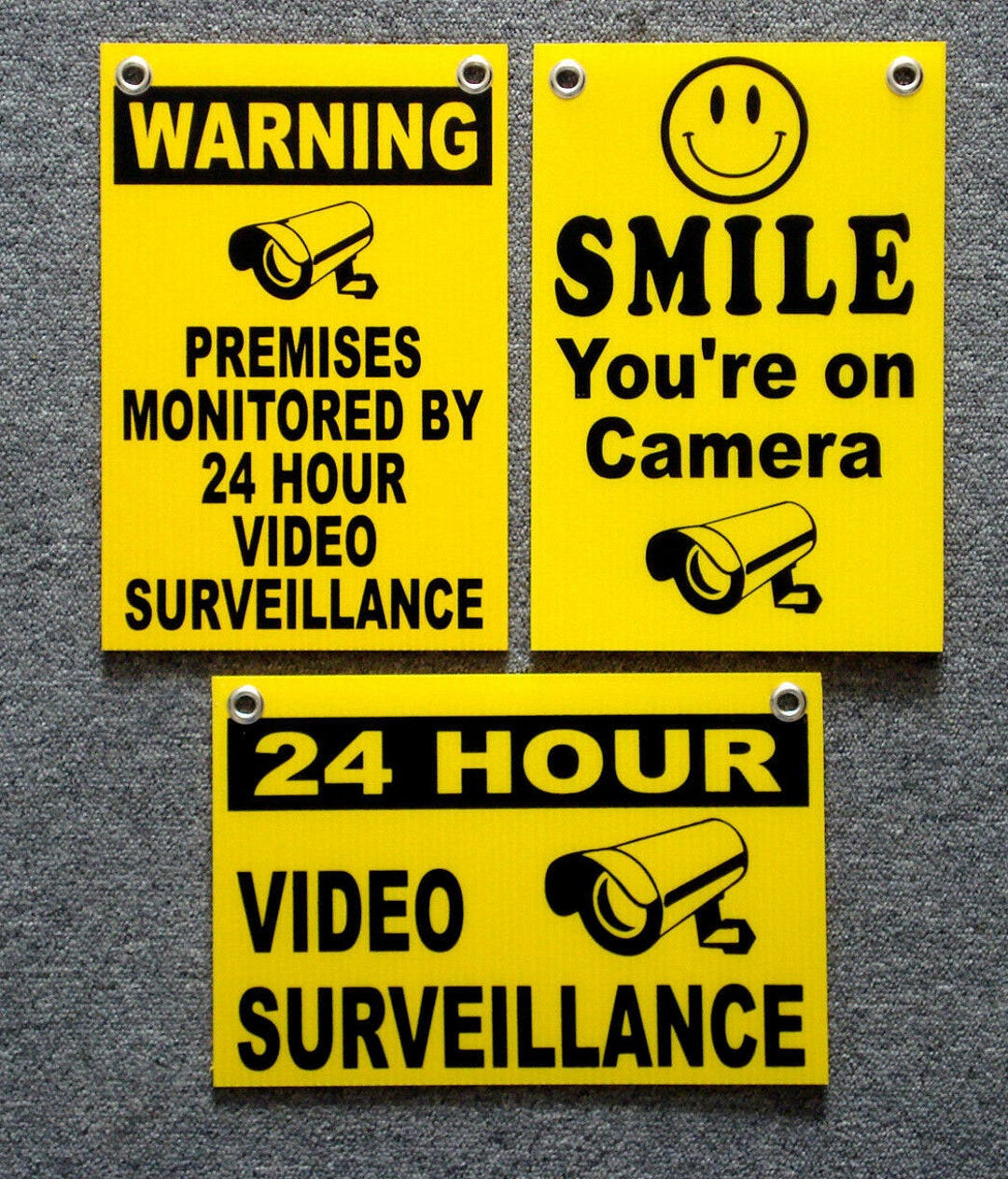 3 - 24 Hour Video Surveillance Smile You're on Camera Security Signs 8 ...