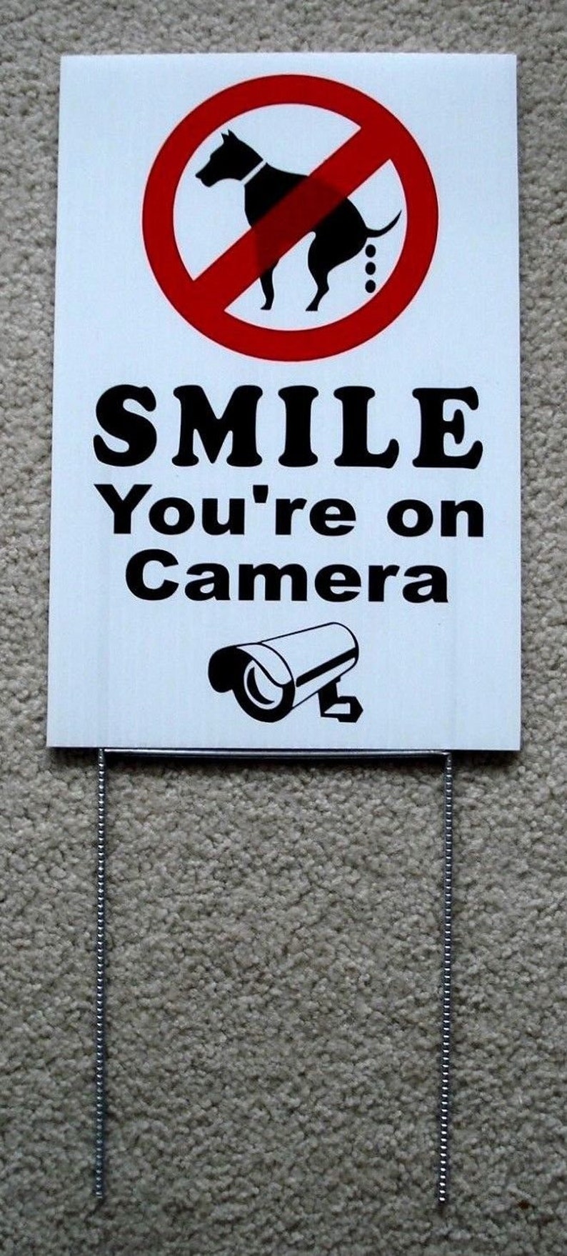 NO DOG POOP - Smile You're on Camera 8"x12" Plastic Coroplast Sign With ...
