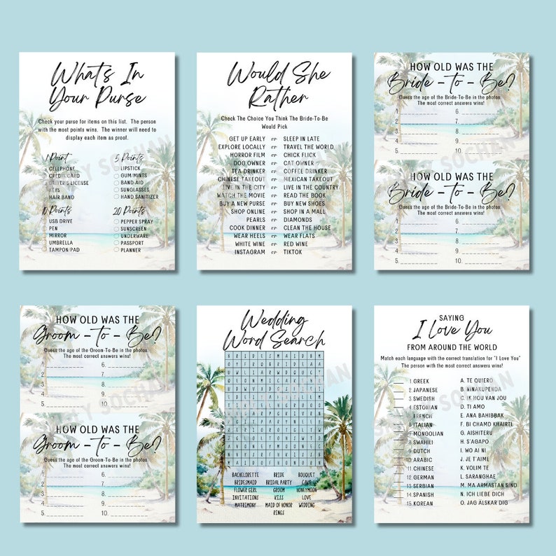 Beach Bridal Shower, Bridal Shower Bingo, Bridal Shower Bundle, Beach ...