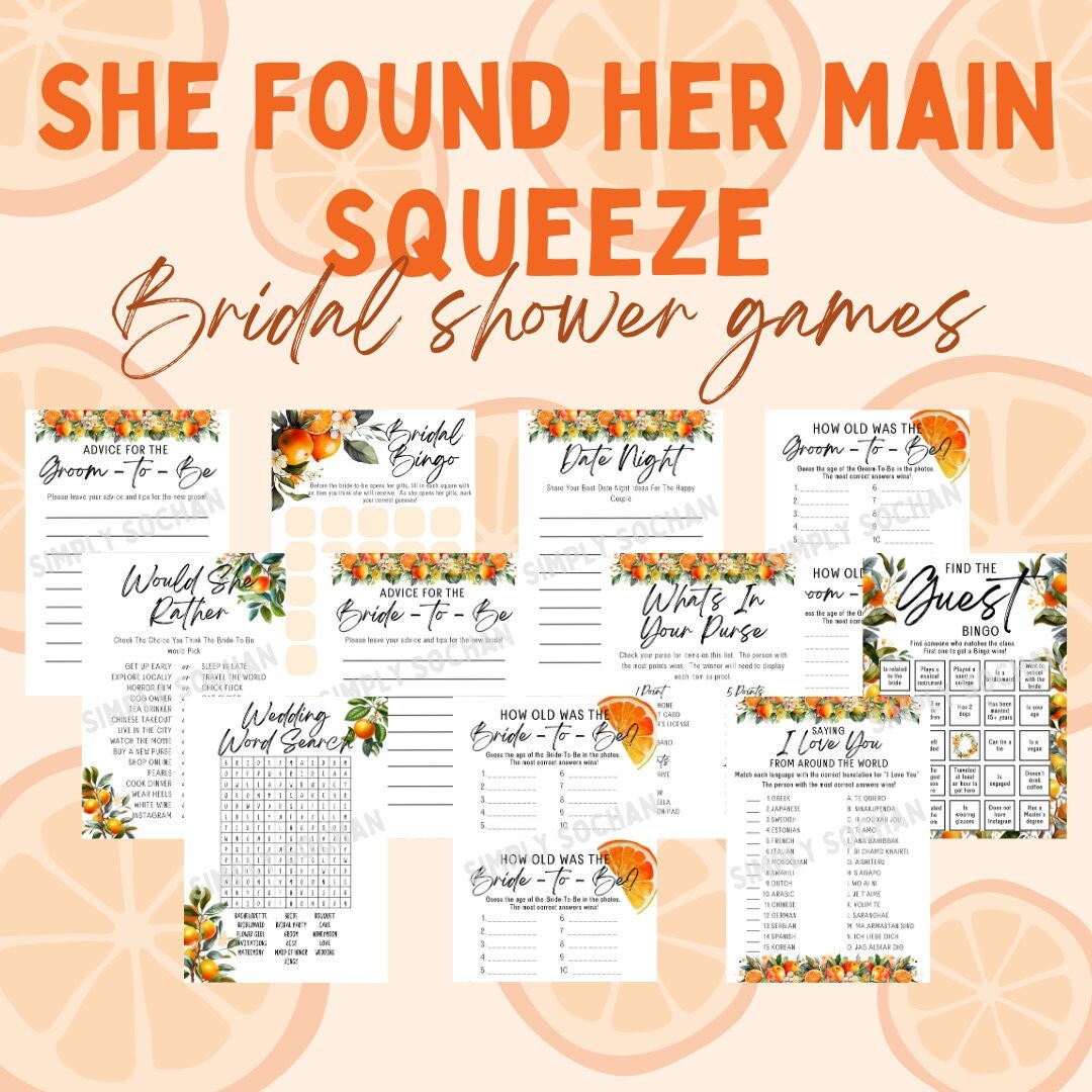 Orange Bridal Shower Games Bundle (digital Download) - Etsy