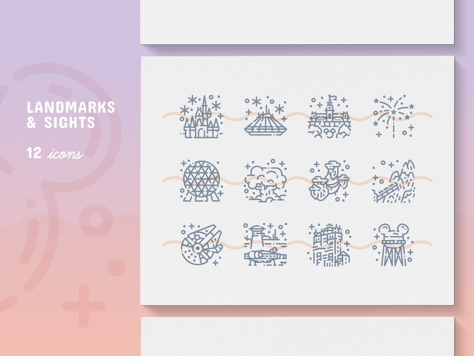 Mickey's Kingdom Line Art Icon Set Disney World Florida - Etsy Canada