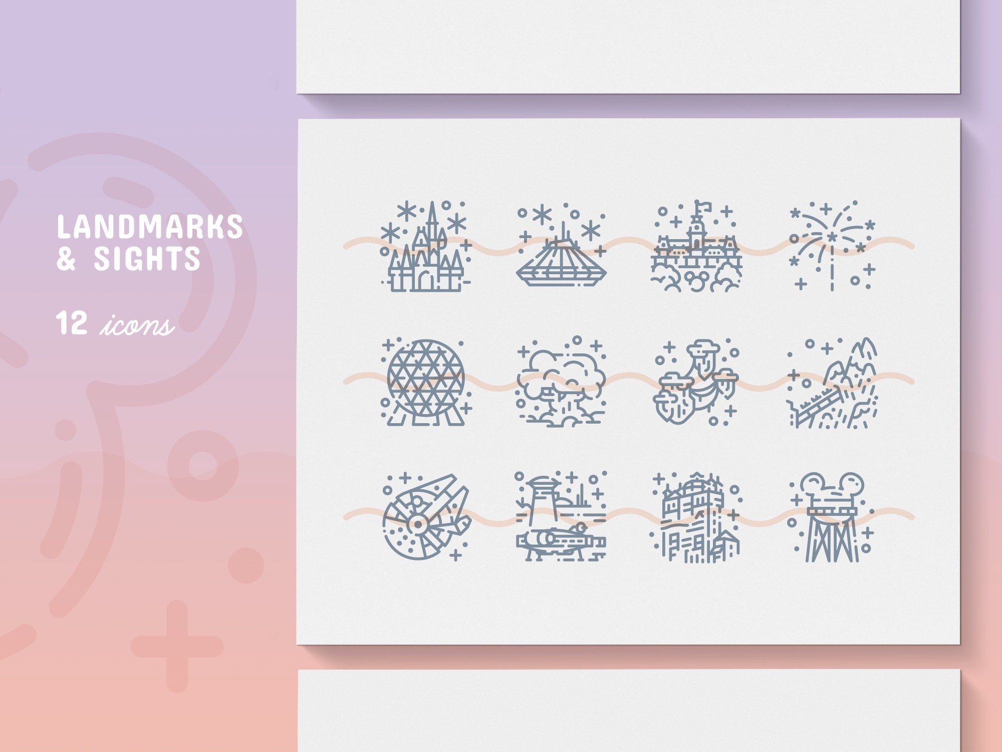 Mickey's Kingdom Line Art Icon Set Disney World Florida - Etsy Canada