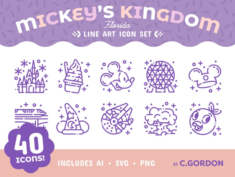Mickey's Kingdom Line Art Icon Set Disney World Florida - Etsy Canada