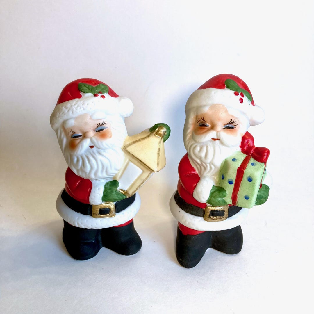 Vintage Enesco Santa Figurines Holding Gift Lantern Xmas Porcelain ...