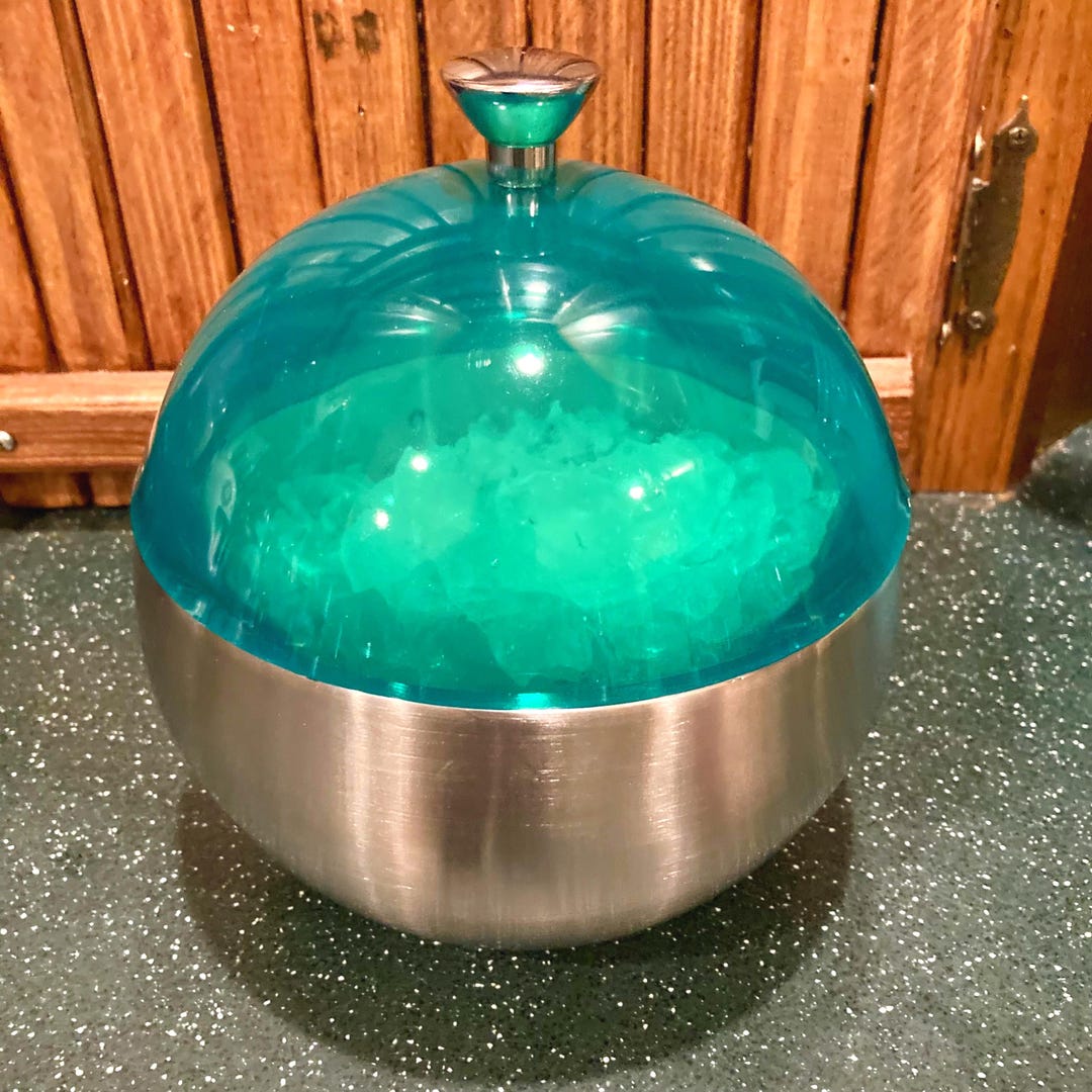 Vintage SPACE AGE Sphere Ice Bucket MCM Barware: Stainless Steel Green ...