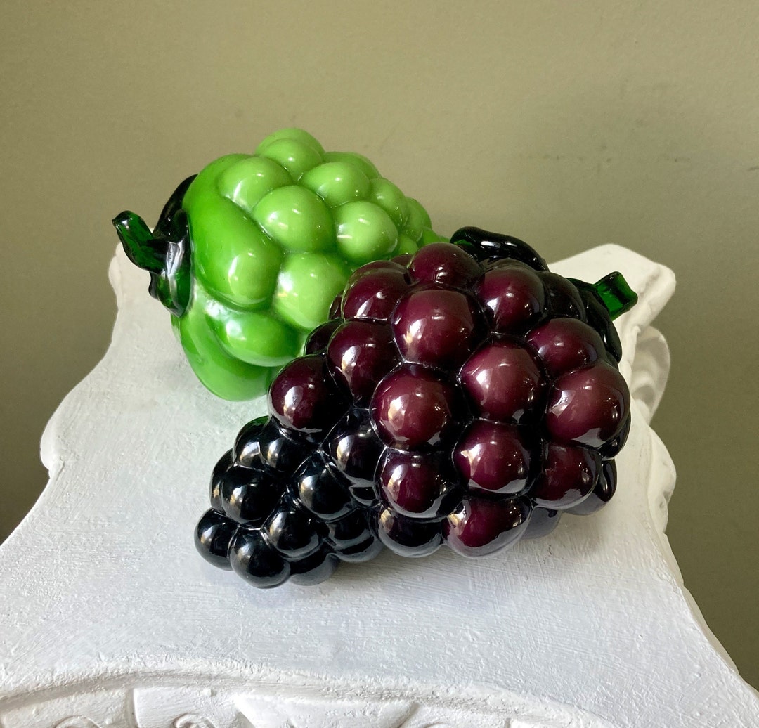 Vintage Glass Grape Clusters, Green and Purple Art Glass Fruit W ...