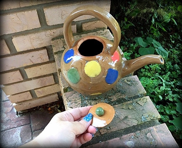 Vintage coil teapot with dots. Unique handmade studio art | Etsy