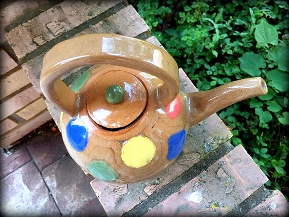 Vintage Coil Teapot With Dots. Unique Handmade Studio Art | Etsy