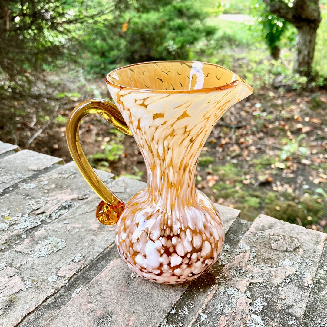Vintage Rainbow Art Glass Amber Pitcher Creamer With White Confetti ...