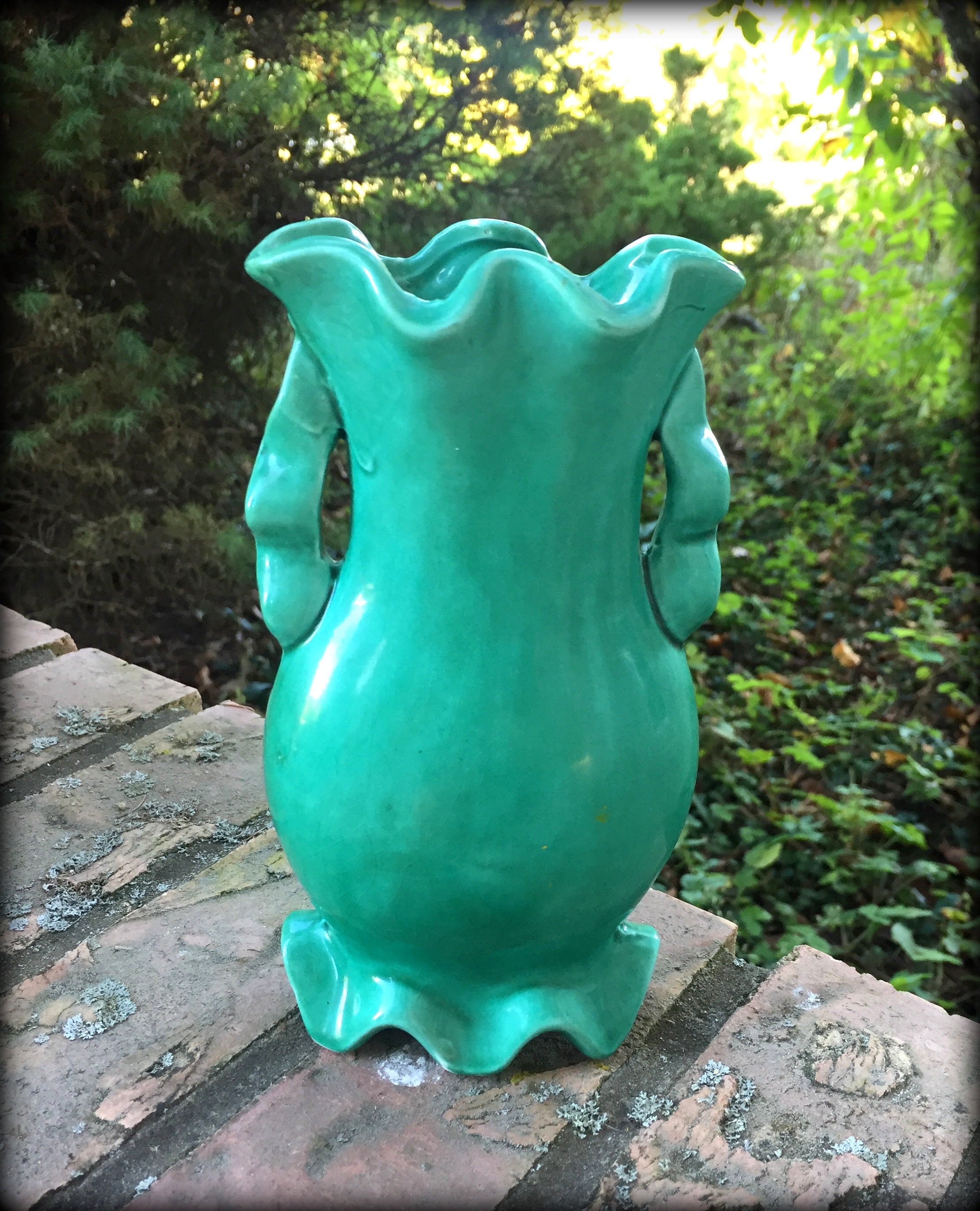 Whimsical Ruffled Vase. Vintage Ceramic Handled Vase with | Etsy