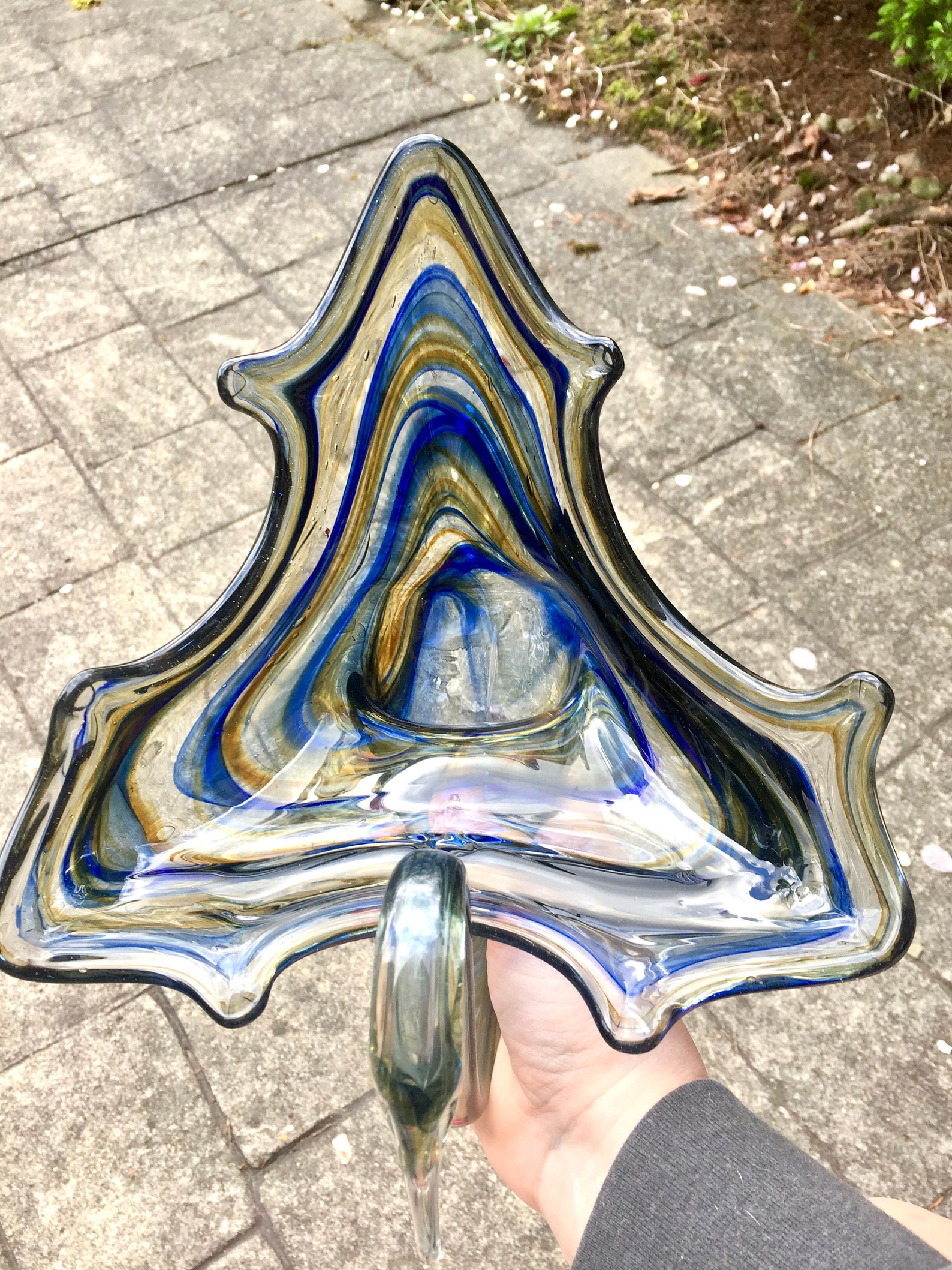 Sooner Art Glass Swan Blue and Brown Blown Glass Bowl | Etsy