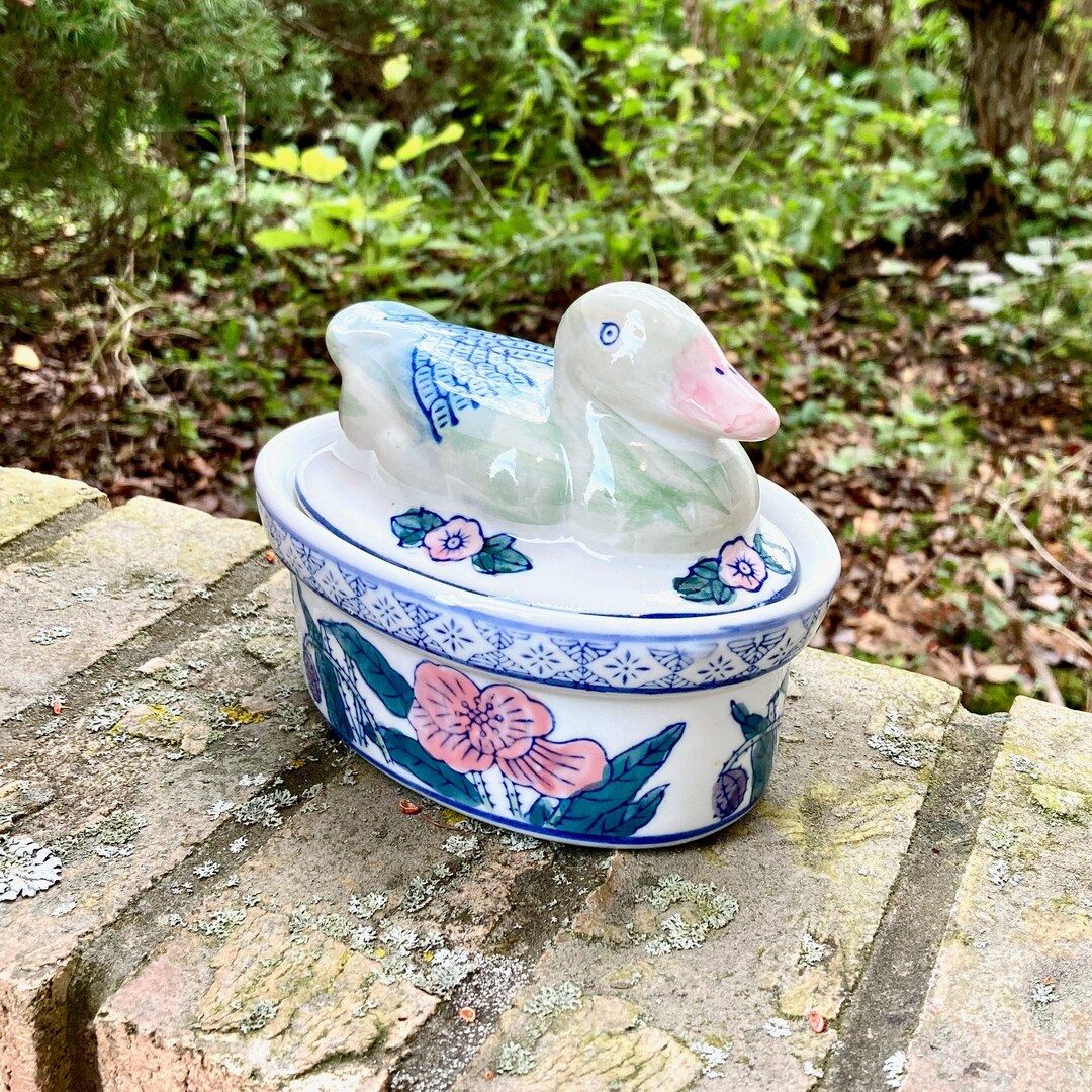 Vintage Ceramic Duck Covered Dish by Ben Rickert. Hand Painted Floral ...