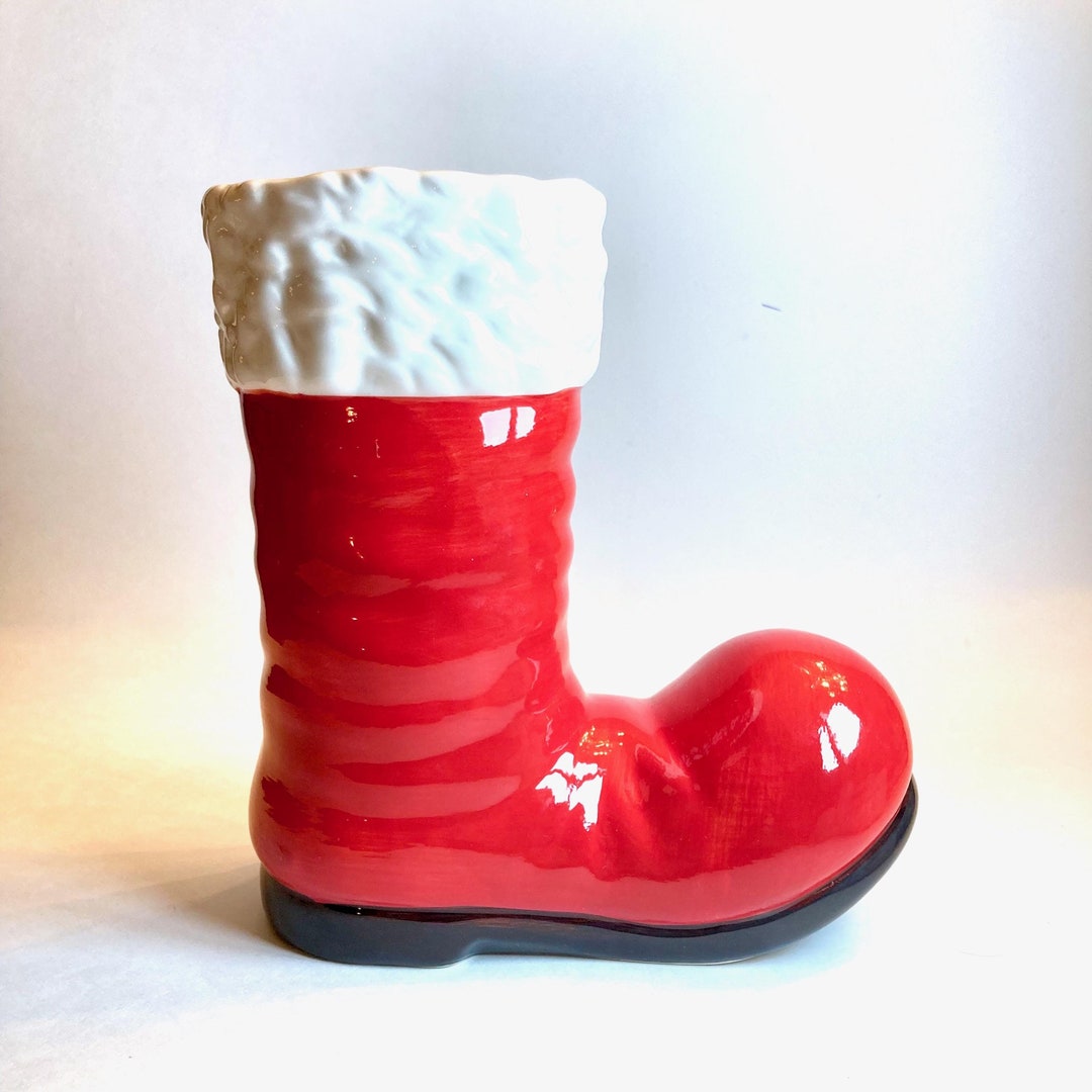 Vintage Red Santa Boot Ceramic Vase, Planter or Candy Cane Holder ...