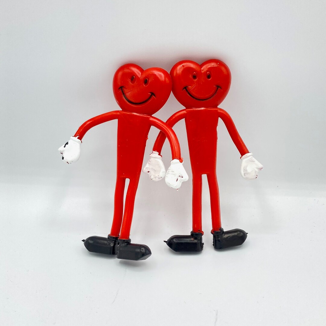 Vintage Valentine's Heart Bendy Figures, Anthropomorphic Bendable ...