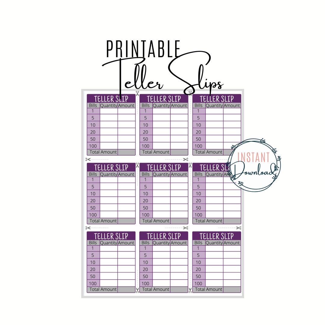 Printable Teller Slips Cash Back Request Slips Bank Teller Slips ...