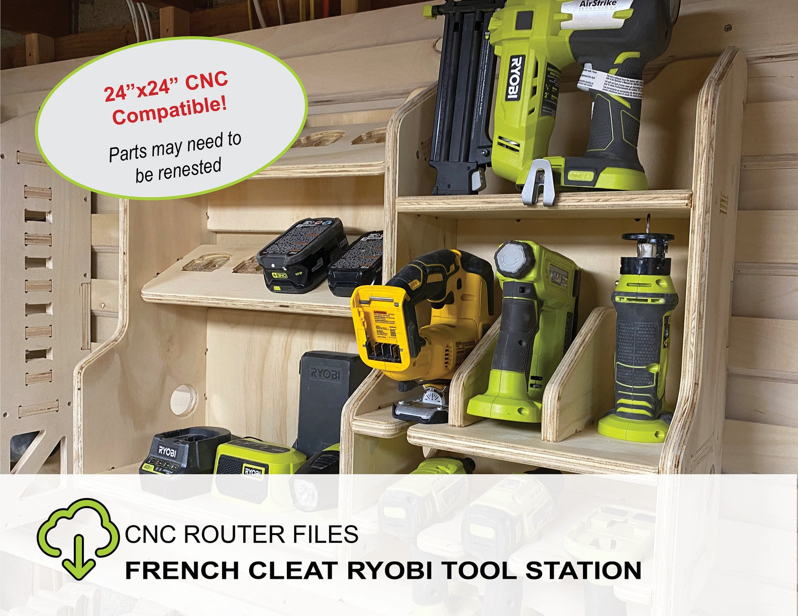 Ryobi Cordless Tool Battery Rack CNC Router Project Files. French Cleat ...
