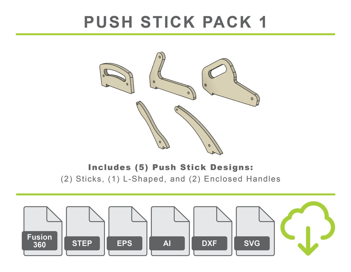 Table Saw Push Stick Pack 1 CNC Router Files, Pack of Multiple Push ...