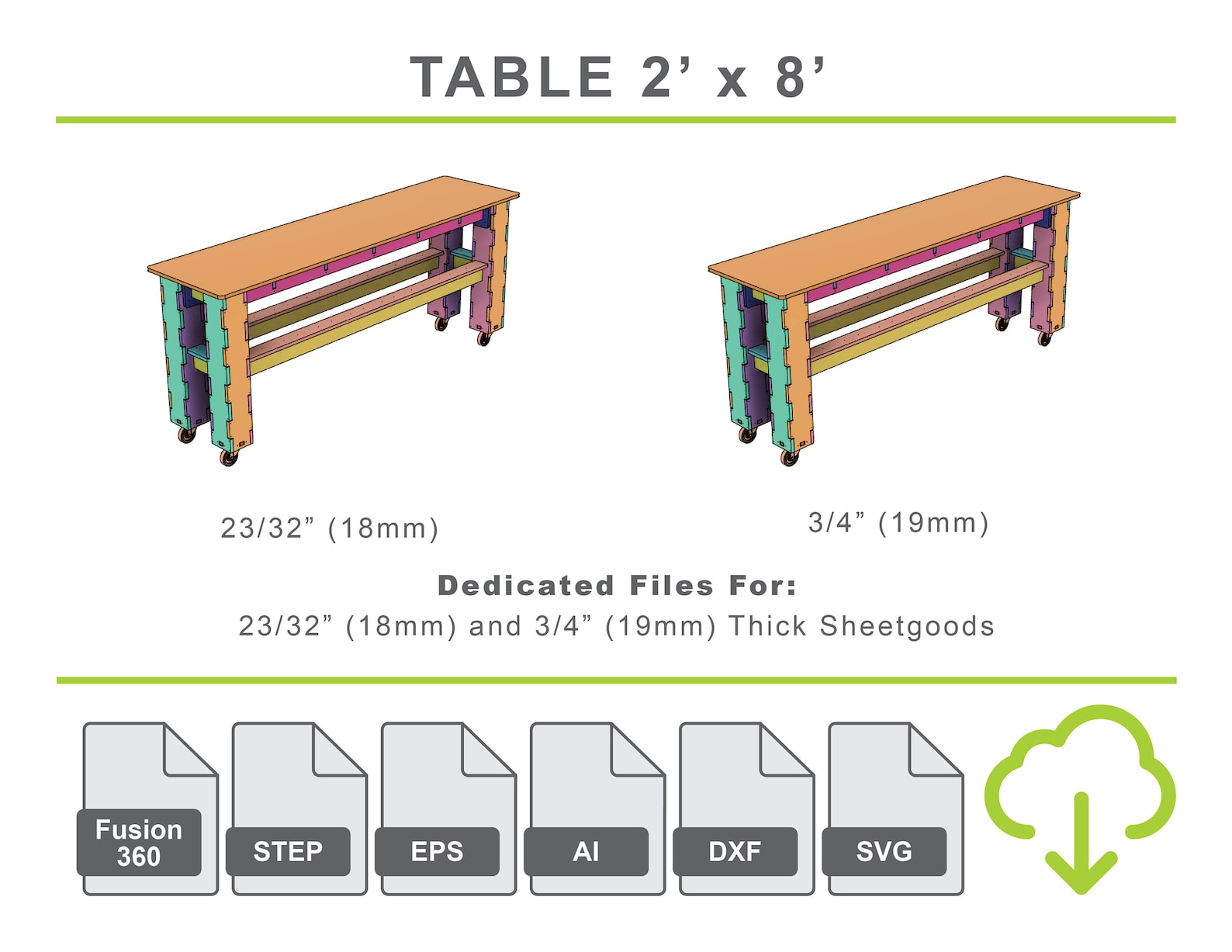 2x8 Workbench Table CNC Table Files , Workbench Plans, Fusion 360 STEP ...