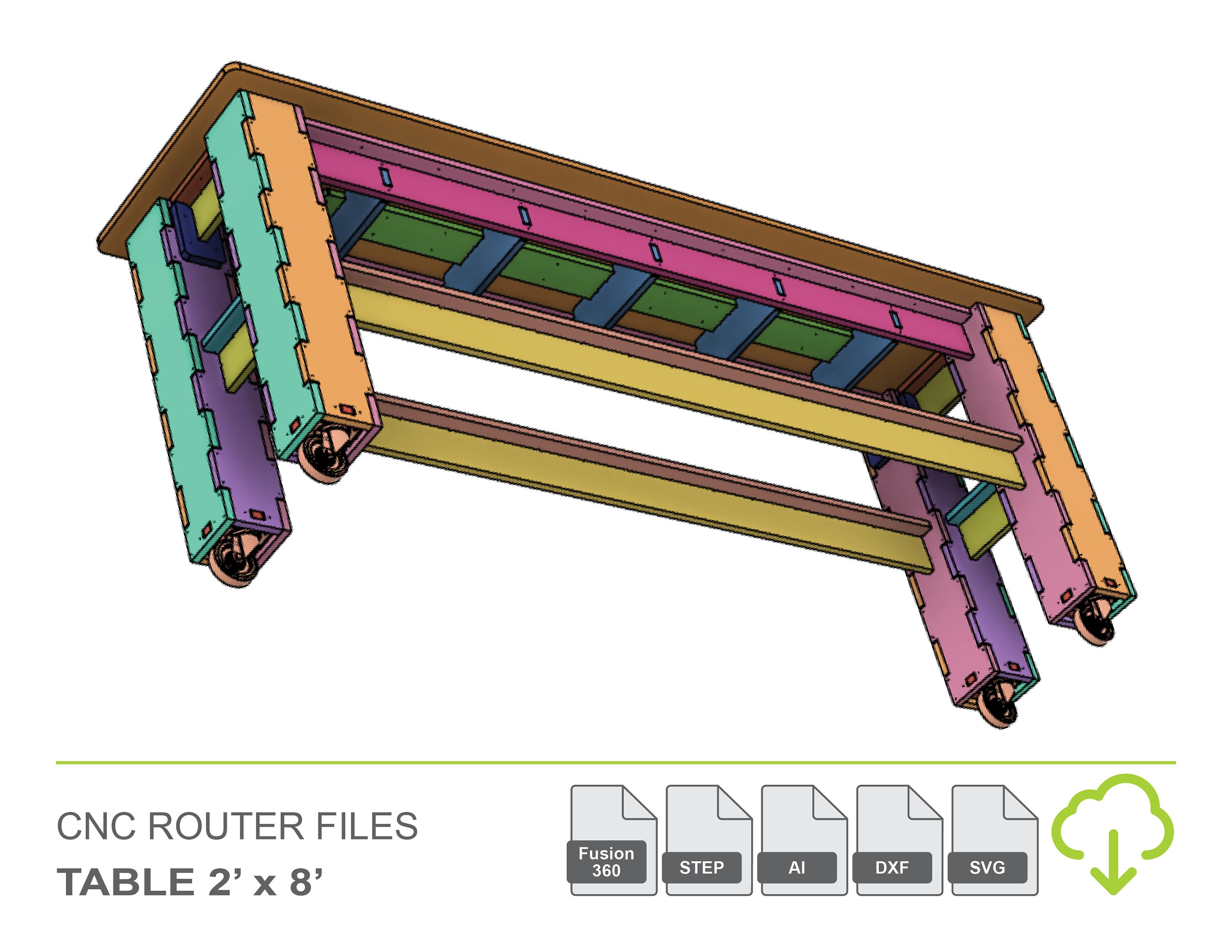 2x8 Workbench Table CNC Table Files , Workbench Plans, Fusion 360 STEP ...