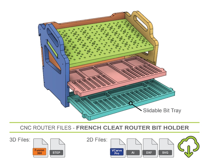CNC Router Files French Cleat Router Bit Holder Rack, Drill Bit ...