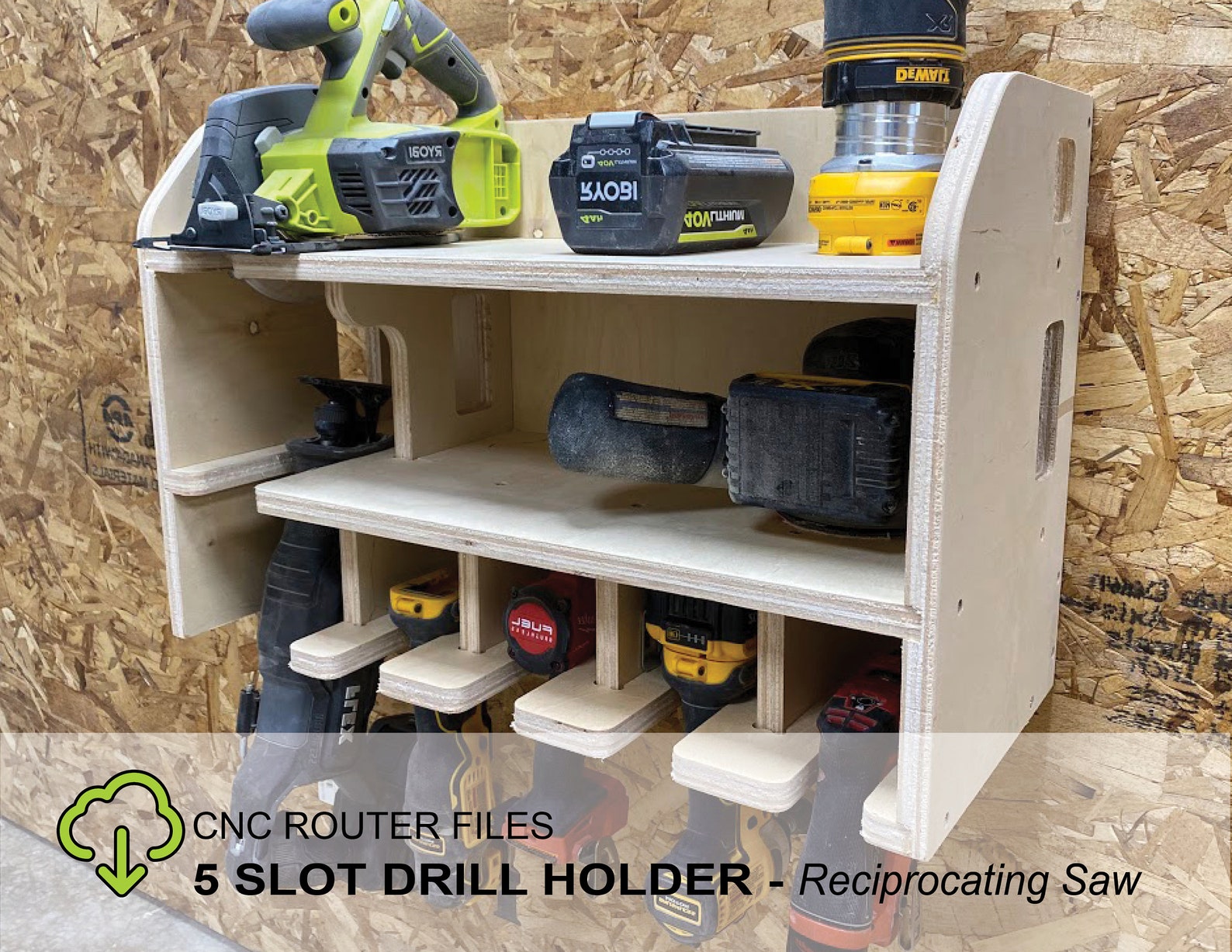 CNC Files for Wood Cordless Drill Holder Station - 5 Slot Drill Holder ...