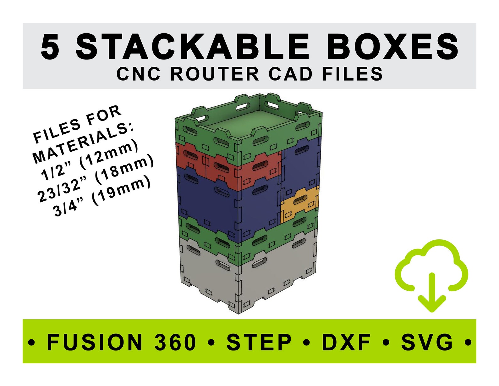 CNC Router Stackable Box Crate Files, 5 Box Set, DIY Modular Plywood ...