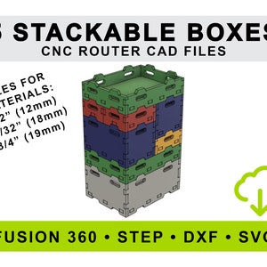 CNC Router Stackable Box Crate Files, 5 Box Set, DIY Modular Plywood ...