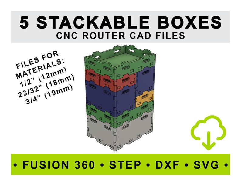 Cnc Router Stackable Box Crate Files 5 Box Set Diy Modular Etsy