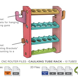 CNC Router Files Caulk Tube Holder 15 Tubes, CNC Files for Wood Caulk ...