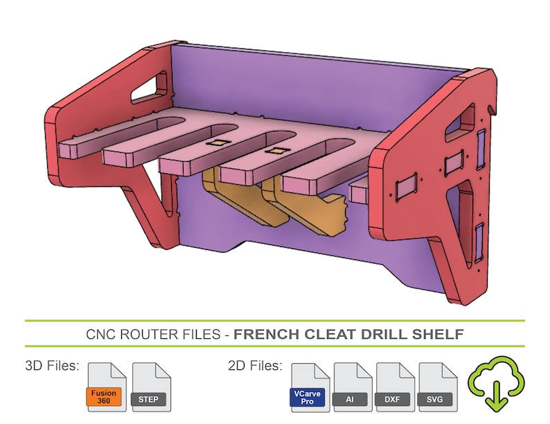 CNC Router Files French Cleat Wall Cordless Tool Organizer 5 Slot ...